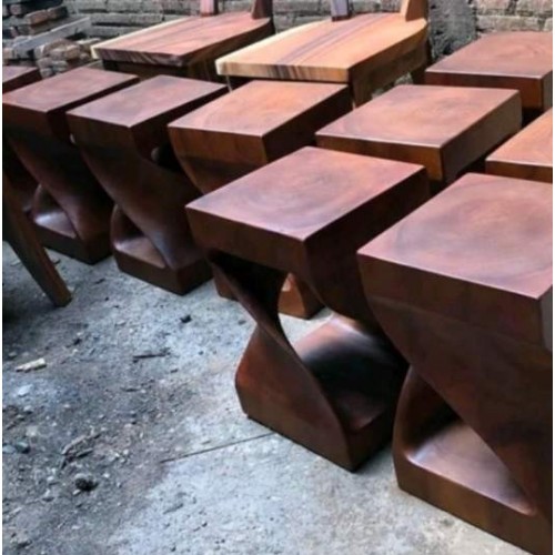 Suar Wood Spiral Stools
