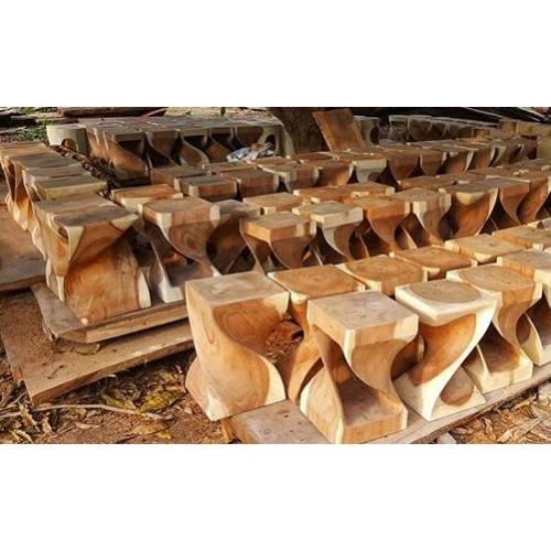 Suar Wood Spiral Stools